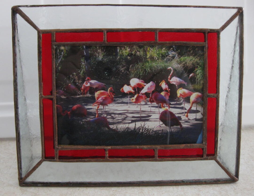 Stained Glass Landscape Picture Frame, Red Border - Etsy