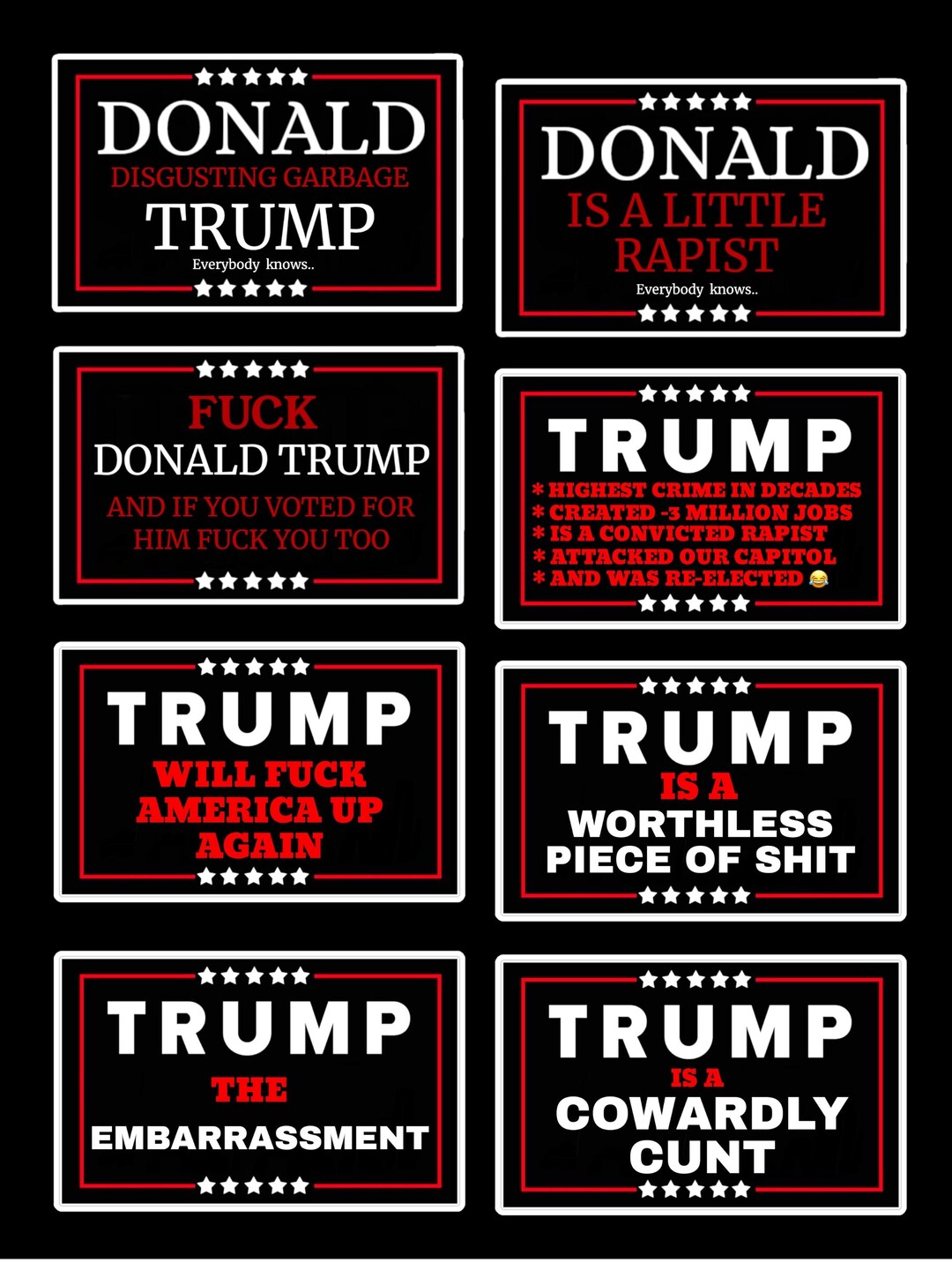 Anti Trump 8 Vinyl Sticker Bundle, Custom Water Resistant 4”x2” Sticker ...