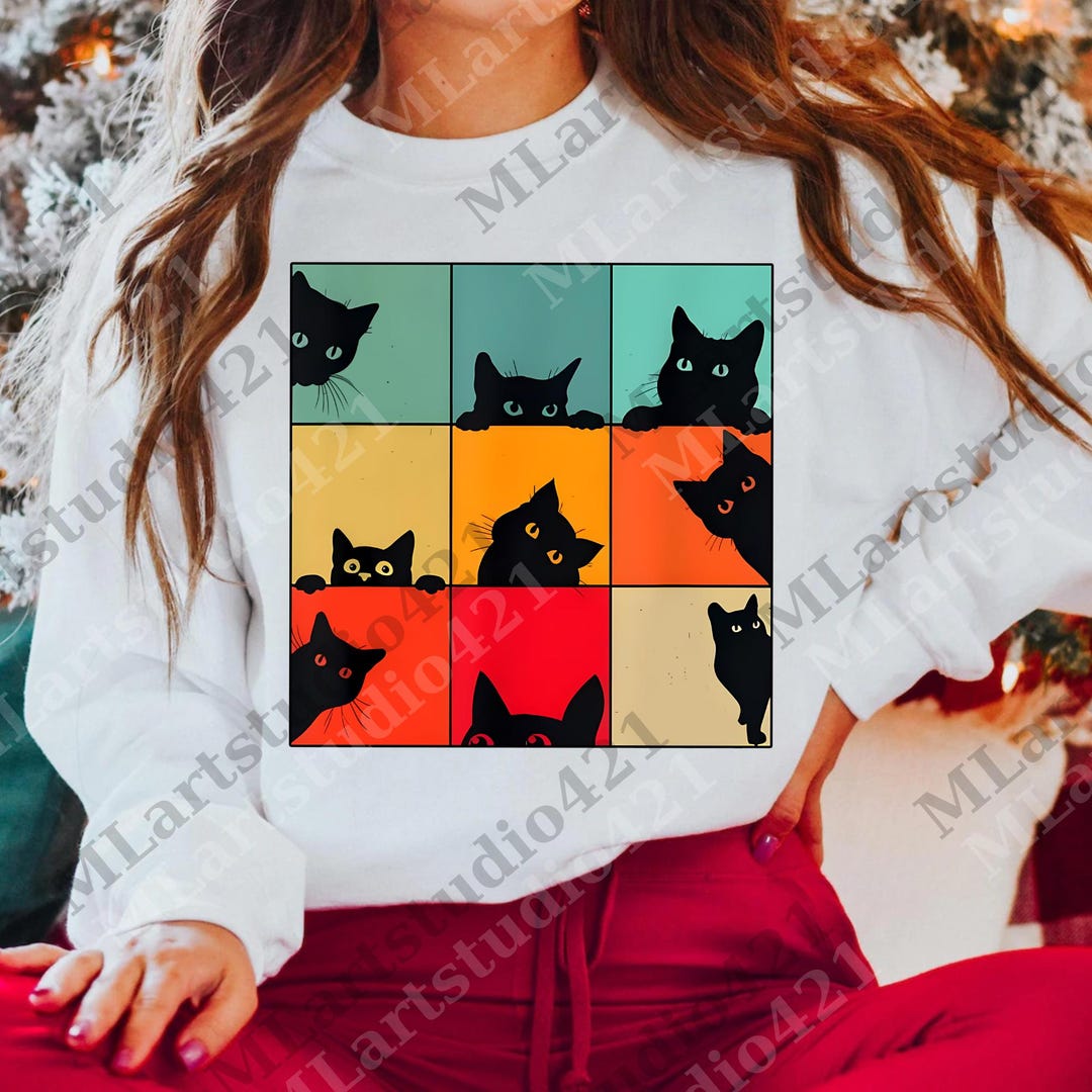 Retro Vintage Black Cats, 80s Style, Cat Owner Funny, Cat Face 70s ...