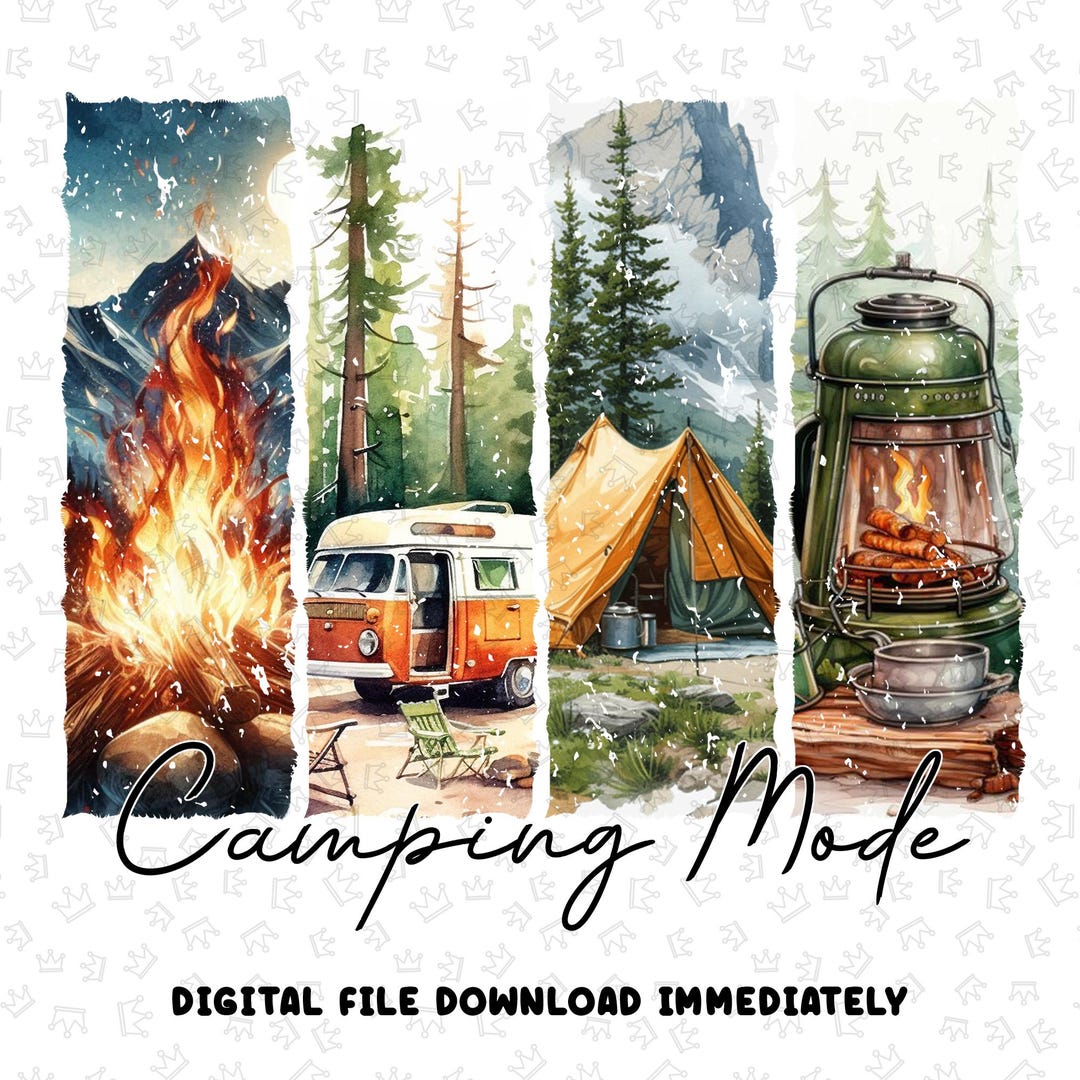 Camping Mode PNG, Retro Summer PNG, Family Adventure, Brushstroke ...
