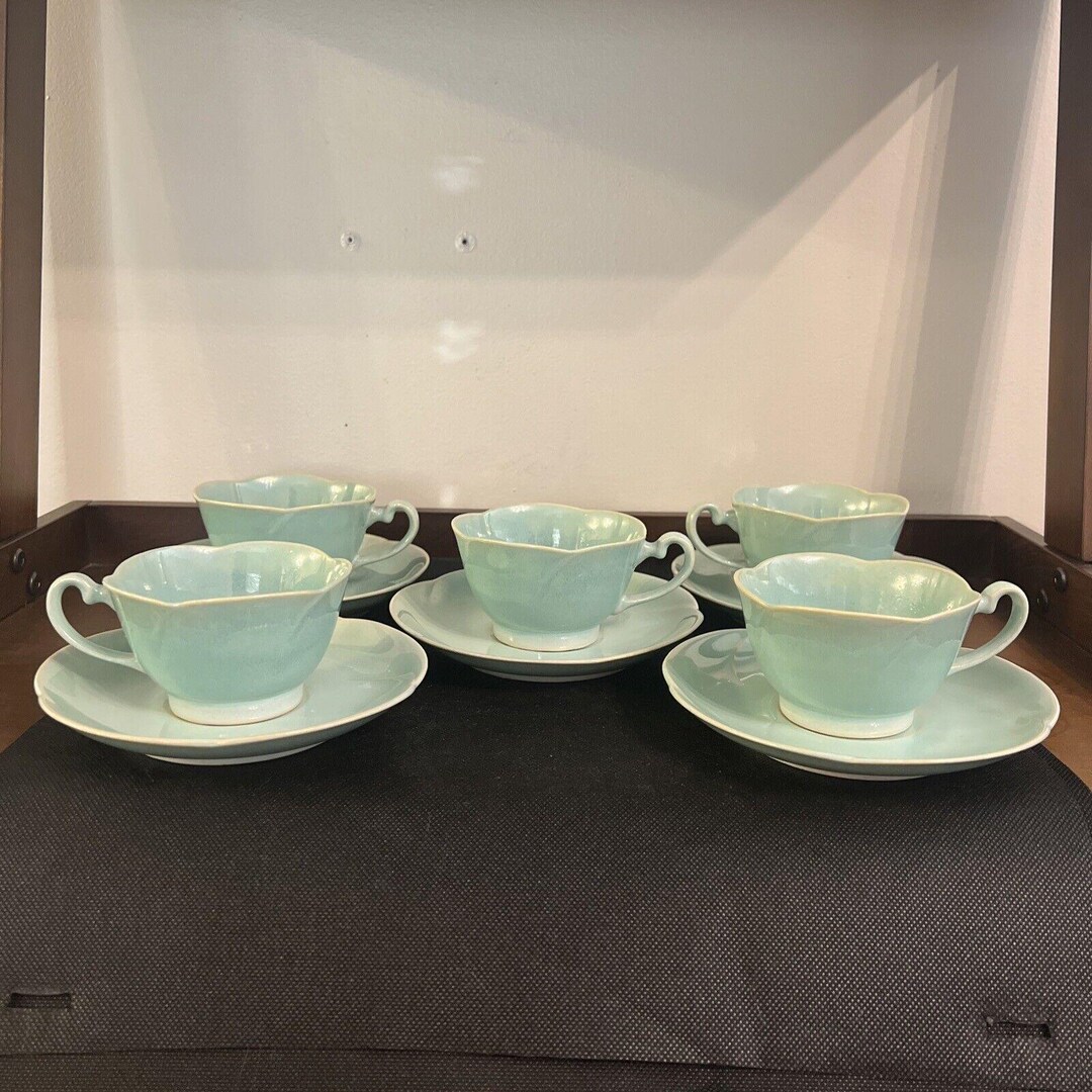 Japan Sage Green Mt. Fuji Tea Set 10 Piece With Cups (5) and Saucers (5 ...