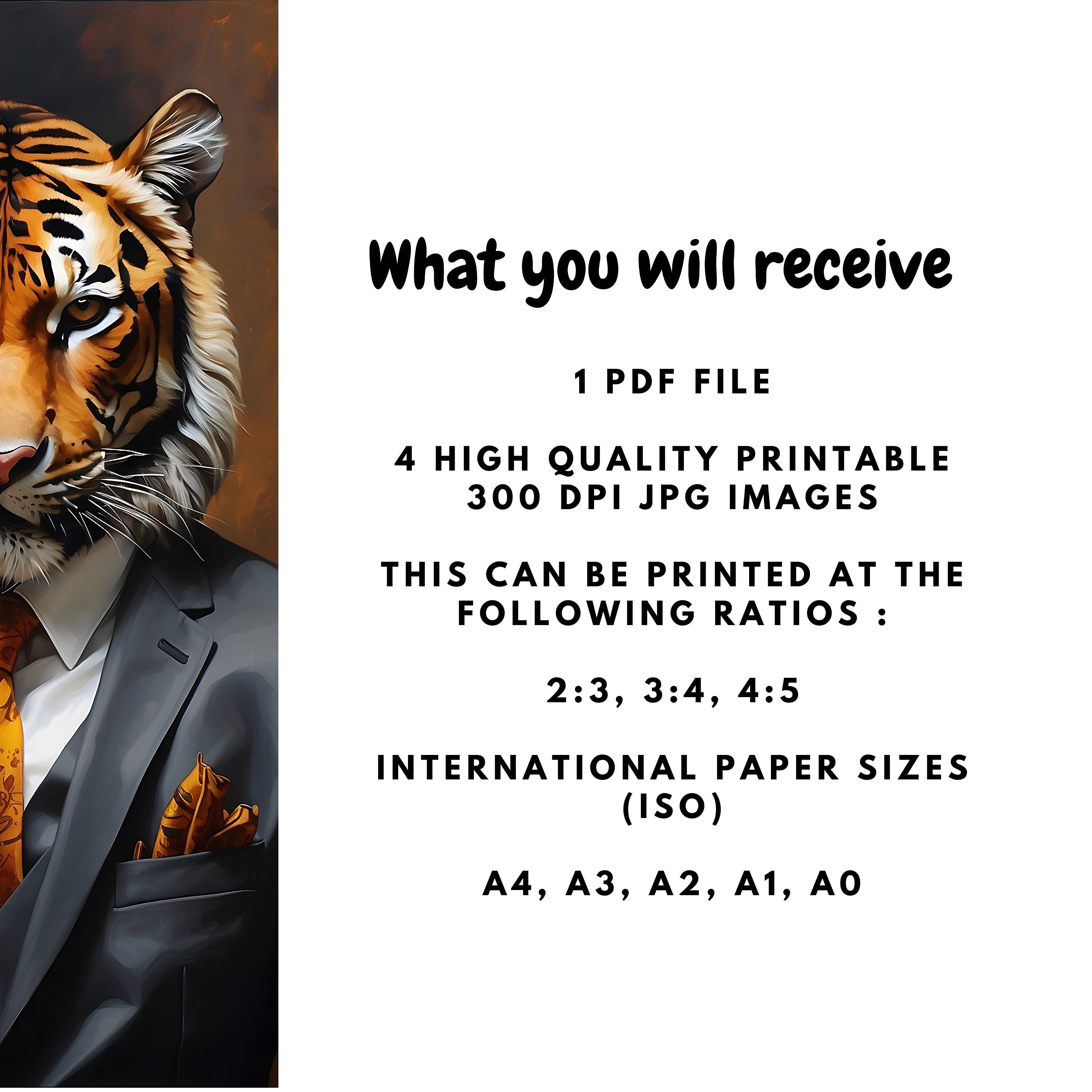 Tiger Portrait, Tiger in Suit Wall Art, Animal Portrait, Animal Wall ...