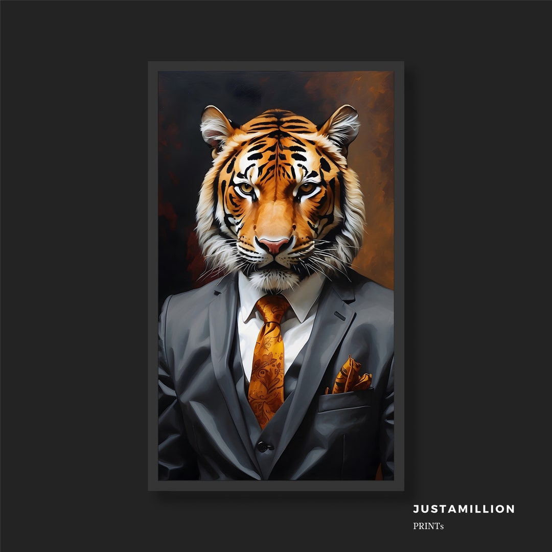 Tiger Portrait, Tiger in Suit Wall Art, Animal Portrait, Animal Wall ...