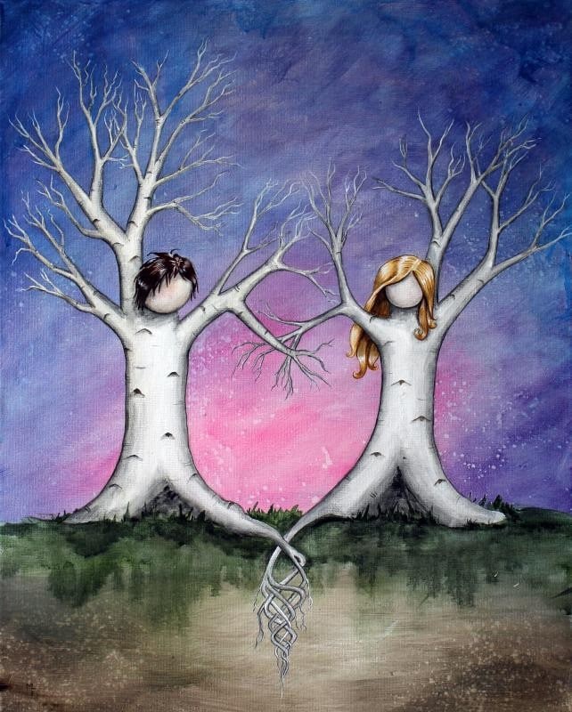 Tangled - 8x10 Art Print - Whimsical Tree Couple With Heart Branches ...