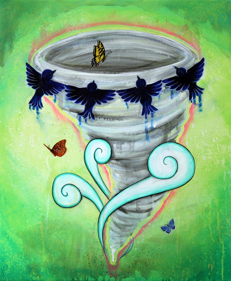 Beautiful Disaster - 8x10 Art Print - Tornado With Butterflies, Birds ...