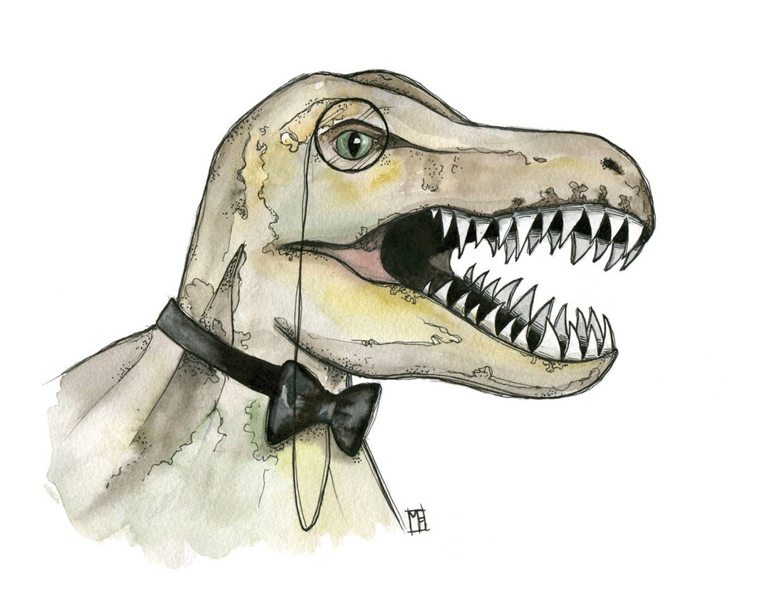 Dapper Dino 8x10 Art Print Fantastical T-rex With Bowtie Art by Marcia ...