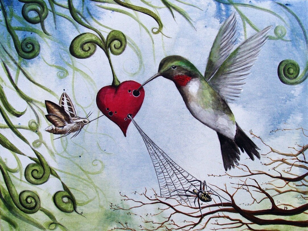 Hummingbird Heart Nectar Art Print – Whimsical Marcia Furman 8x10 - Etsy