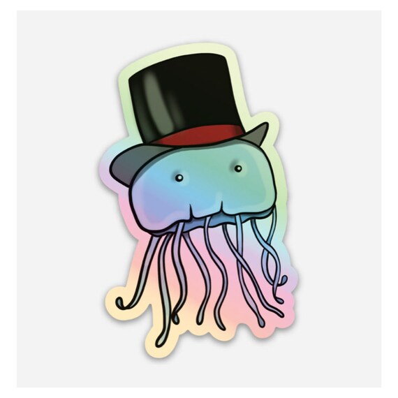Holographic Jellyfish Vinyl Sticker Jellyfish in a Top Hat - Etsy