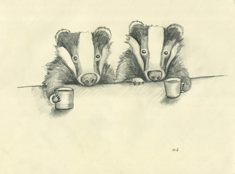 Eyes Wide Open 8x10 Art Print Badgers Drinking Coffee - Etsy