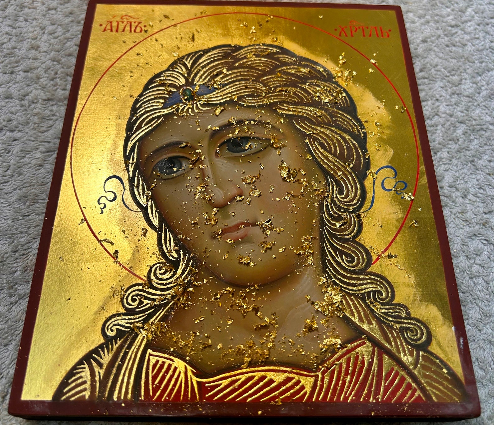 Guardian Angel, Hand-painted Icon of an Angel With Golden Hair, ICON ...