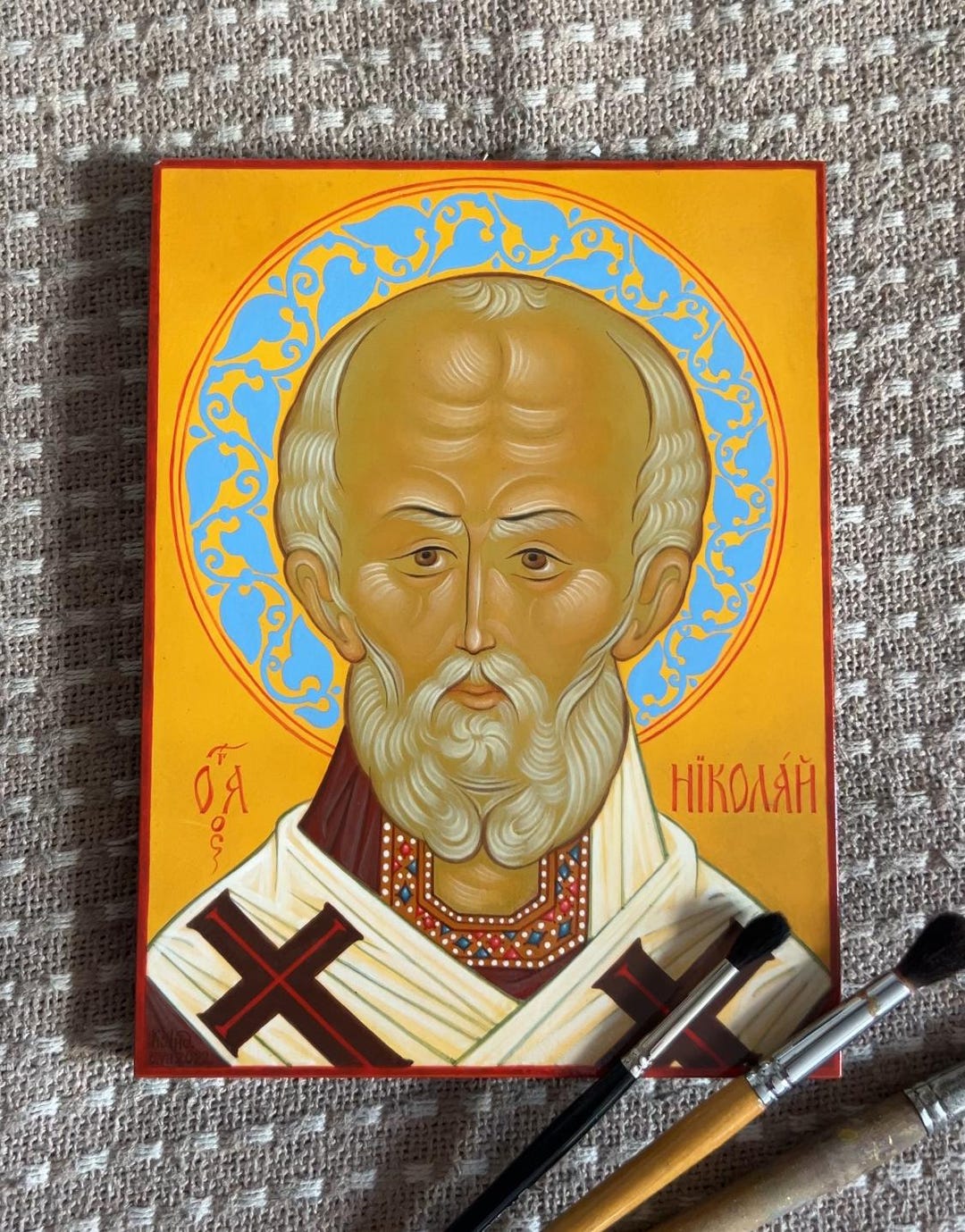 Saint Nicholas of Myra Orthodox Icon - Hand-painted Wooden Board, 14th ...