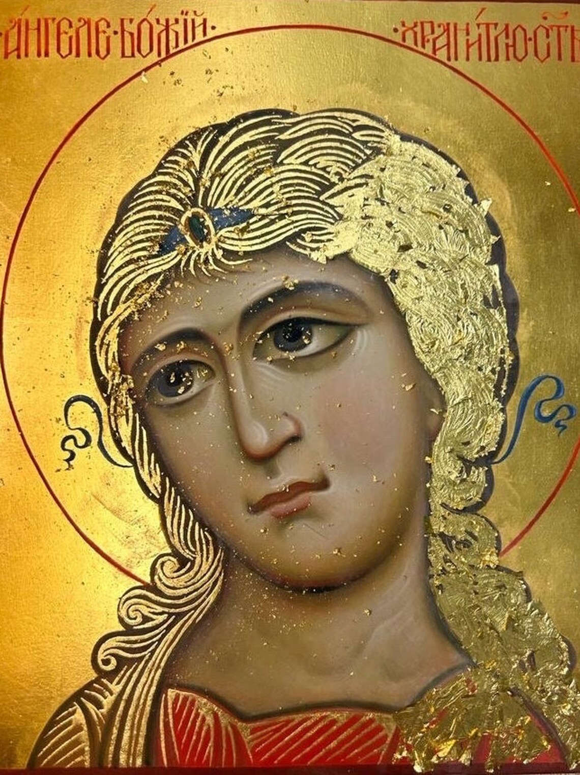 Guardian Angel, Hand-painted Icon of an Angel With Golden Hair, ICON ...