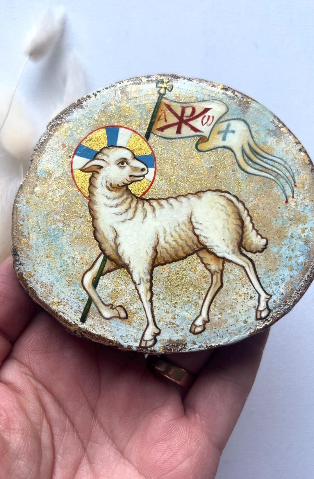 Lamb of God, Symbol of the Good Shepherd, Icon on Wood, Religious Art ...