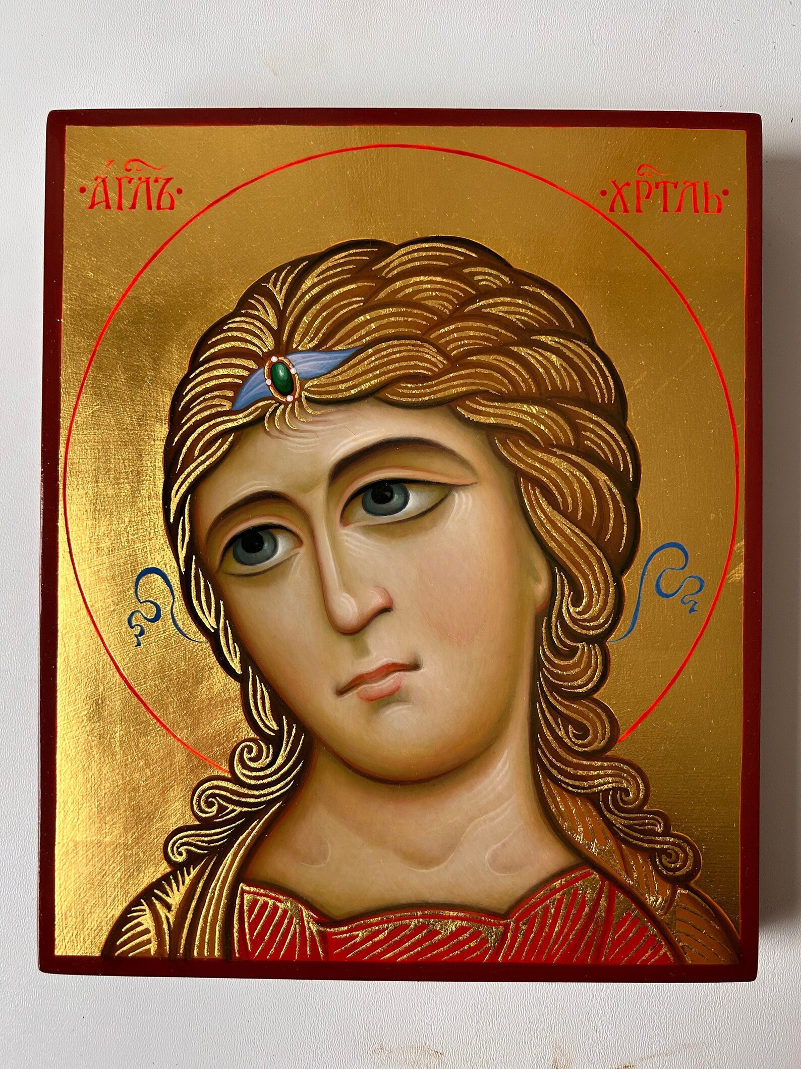 Guardian Angel, Hand-painted Icon of an Angel With Golden Hair, ICON ...