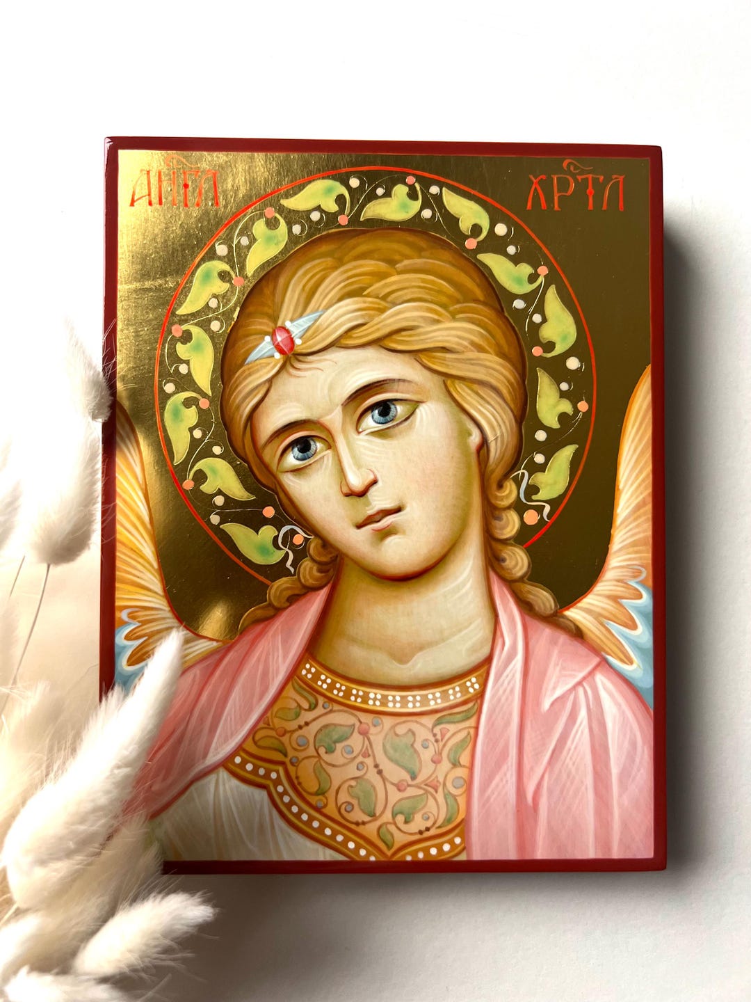 Handcrafted Orthodox Guardian Angel Icon: Gilded Spiritual Painting for ...