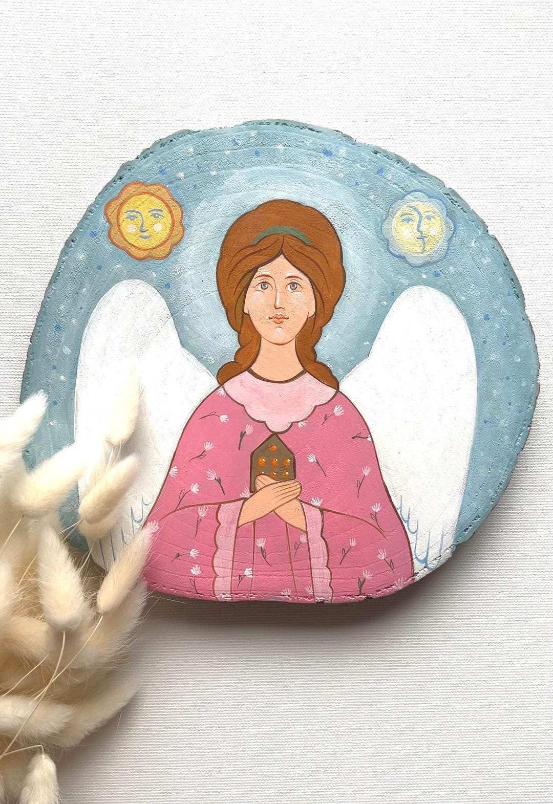 Handcrafted Christian Guardian Angel Amulet on Wood - Eco-friendly Home ...