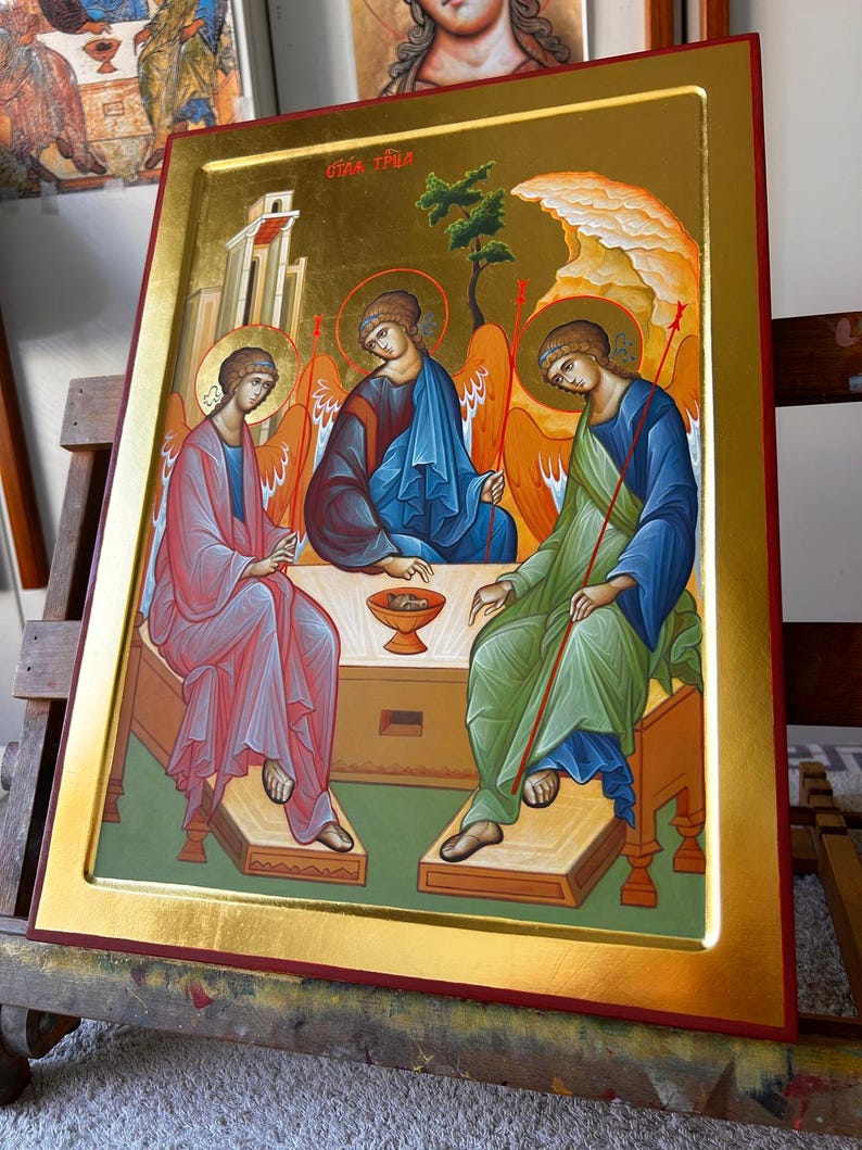 Hand Painted Holy Trinity Orthodox Icon: 24K Gold Leaf - Etsy