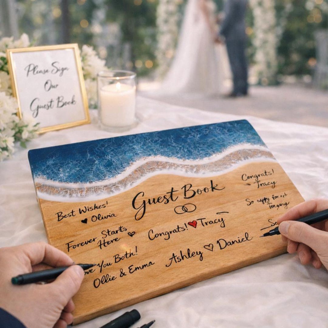 Personalized Ocean Resin Guest Book Board: Coastal Wedding Guestbook ...
