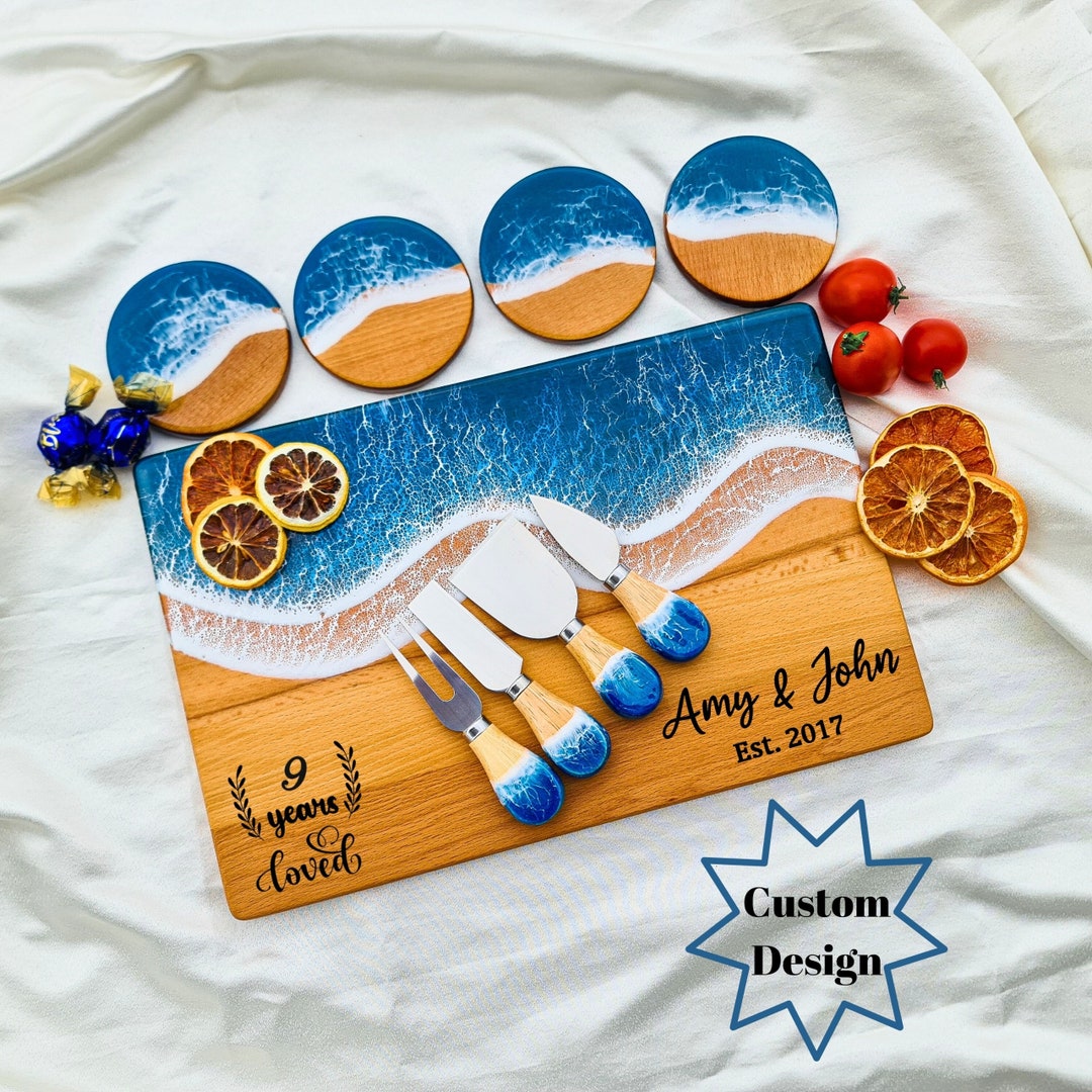 Personalized Long Resin Wave Cheese Board Engraved Engagement Gifts ...