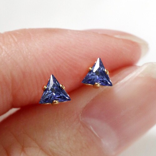 Tiny Emerald Triangle Studs // Sterling Silver or Gold Filled - Etsy