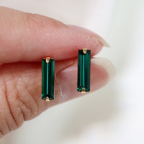 Tiny Emerald Triangle Studs // Sterling Silver or Gold Filled - Etsy