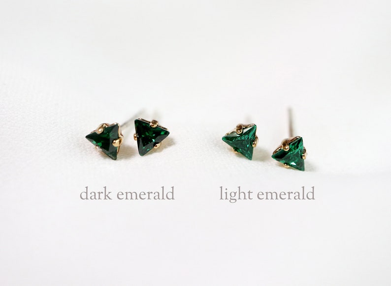 Tiny Emerald Triangle Studs // Sterling Silver or Gold Filled - Etsy