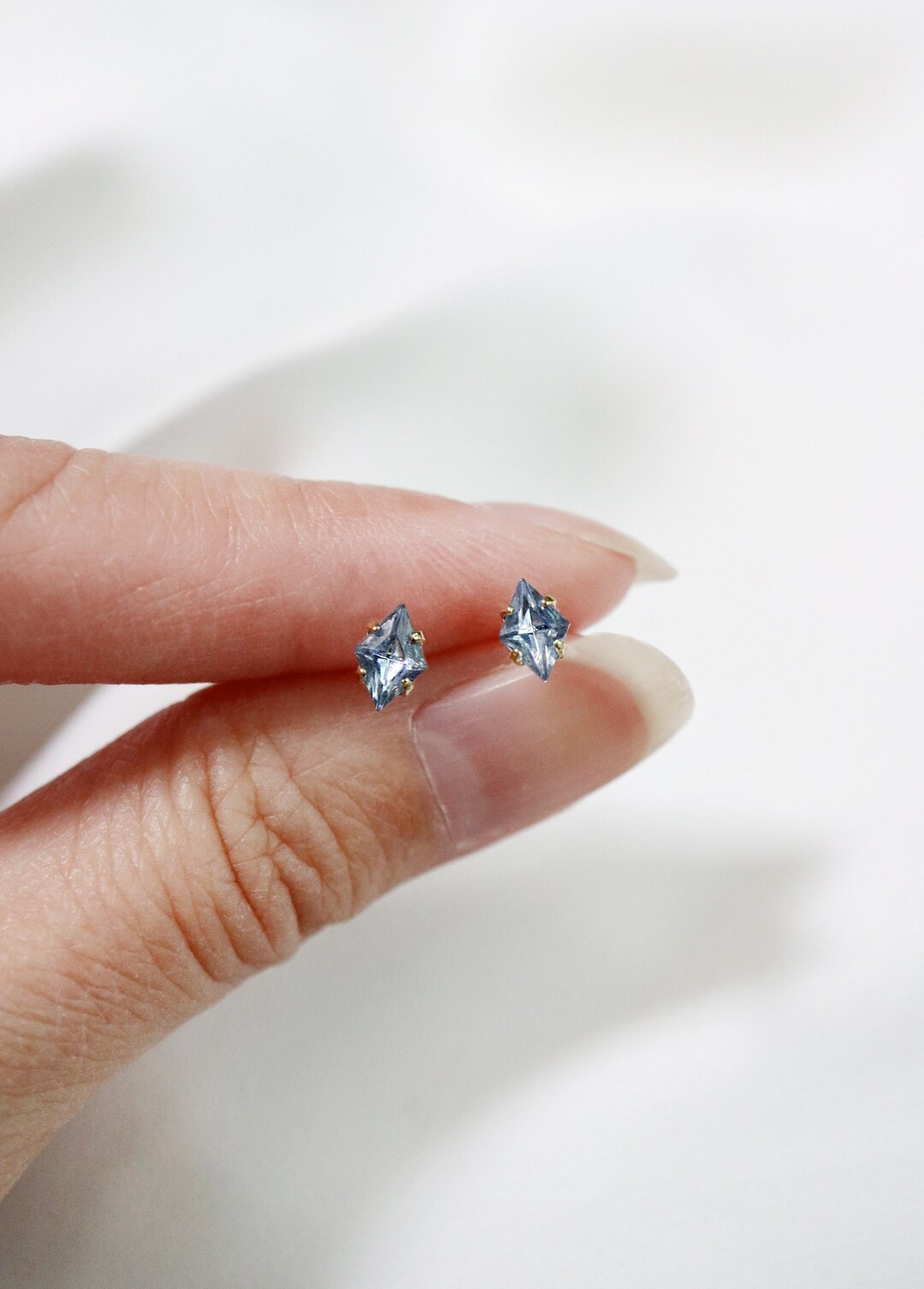 Tiny Ice Blue Diamond Studs // Sterling Silver or Gold Filled . Minimal ...