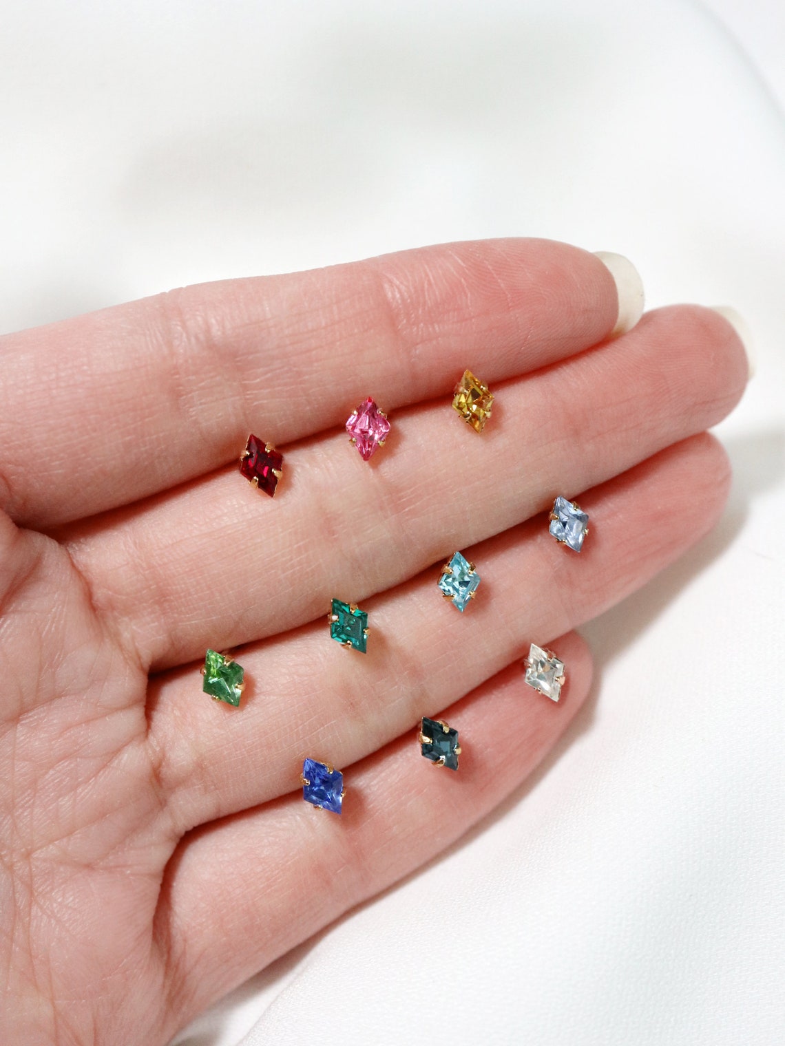 Tiny Ruby Diamond Studs // Sterling Silver or Gold Filled . Minimal ...