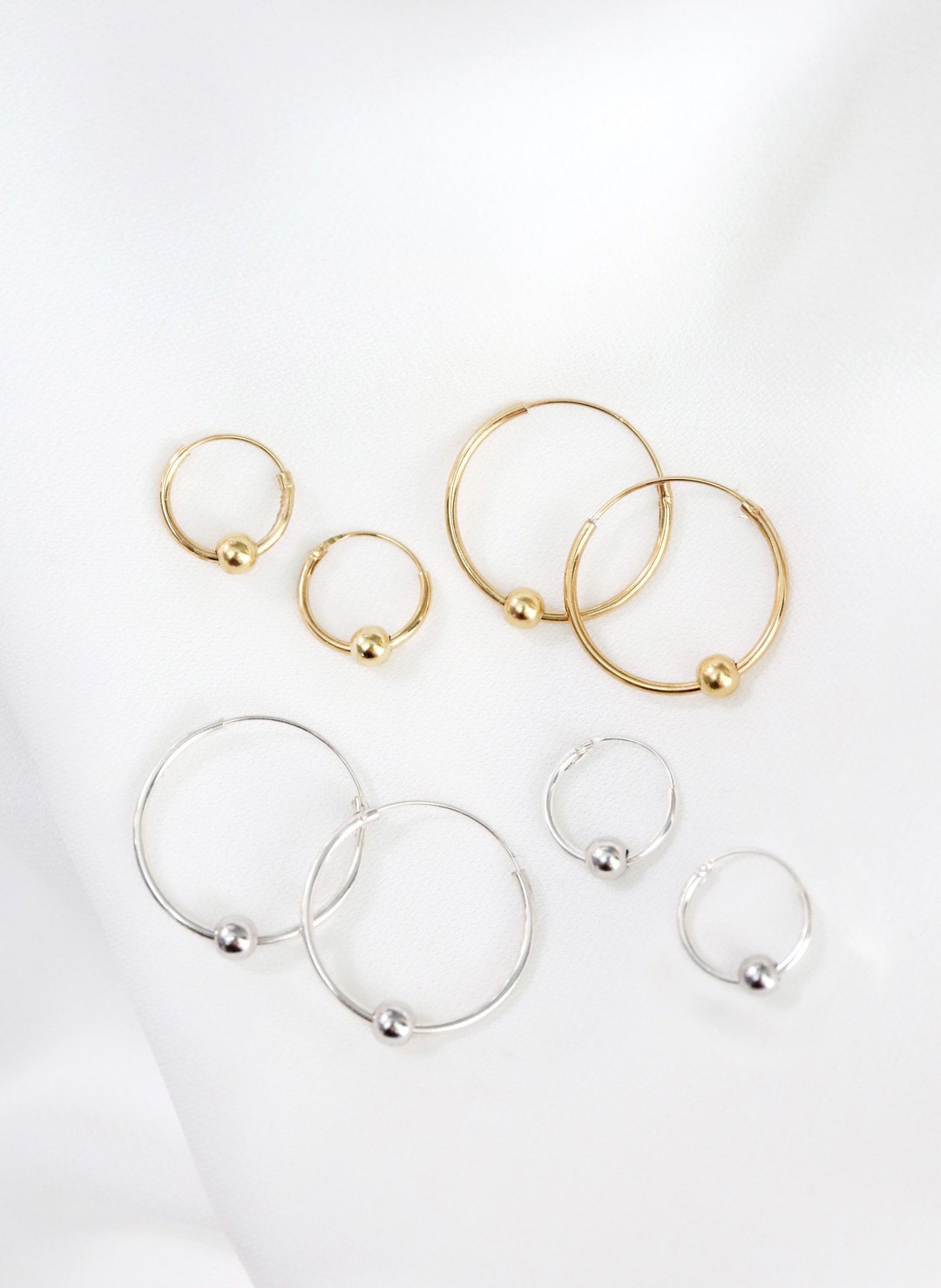 Simple Beaded Hoop Earrings // Sterling Silver or 14k Gold Vermeil ...