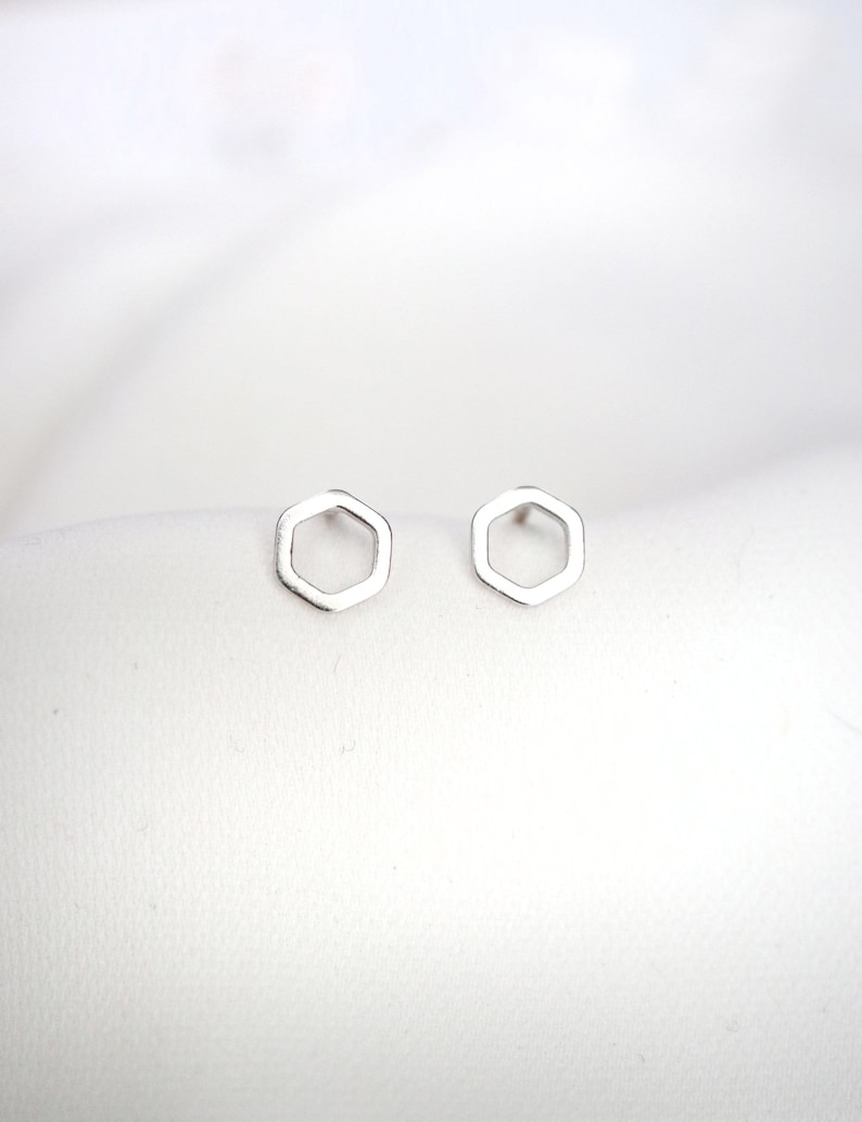 Small hexagon studs // silver or gold w/ sterling posts . hoop | Etsy
