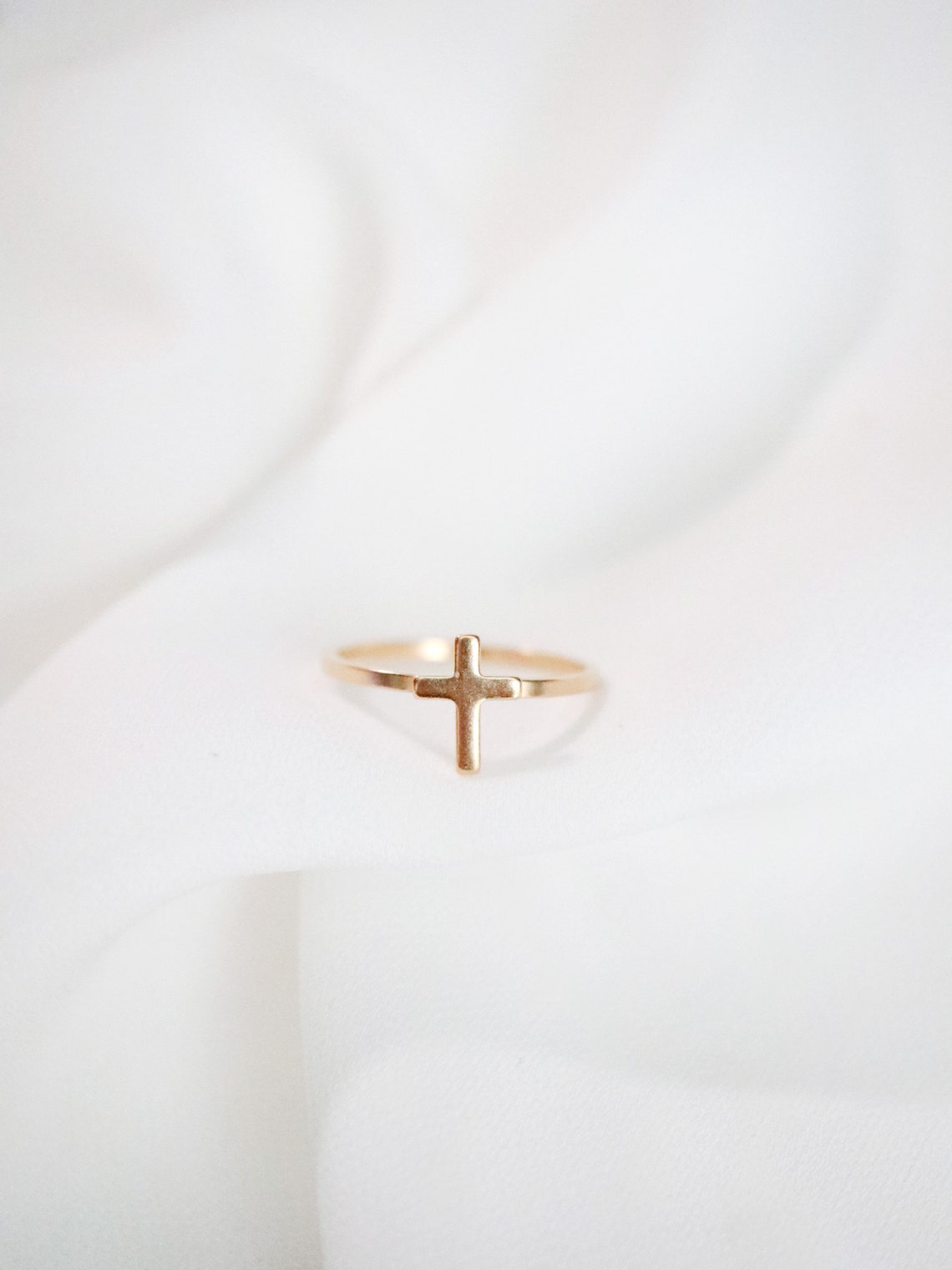 Stackable Cross Ring // Silver or Gold Filled . Thin Cross Ring . Tiny ...