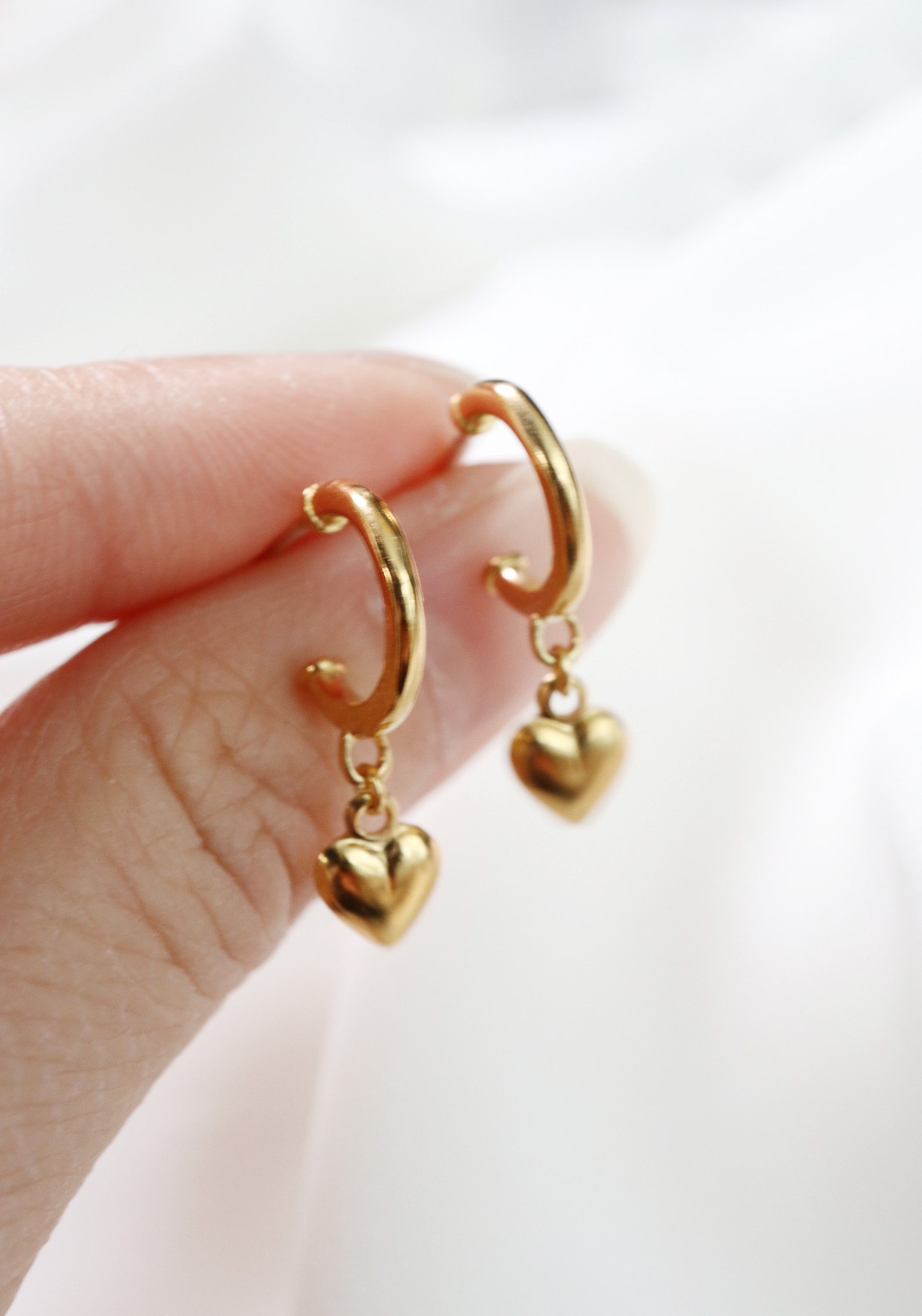 Puffy Heart Hoop Studs // Gold Vermeil or Sterling Silver . Heart Charm ...