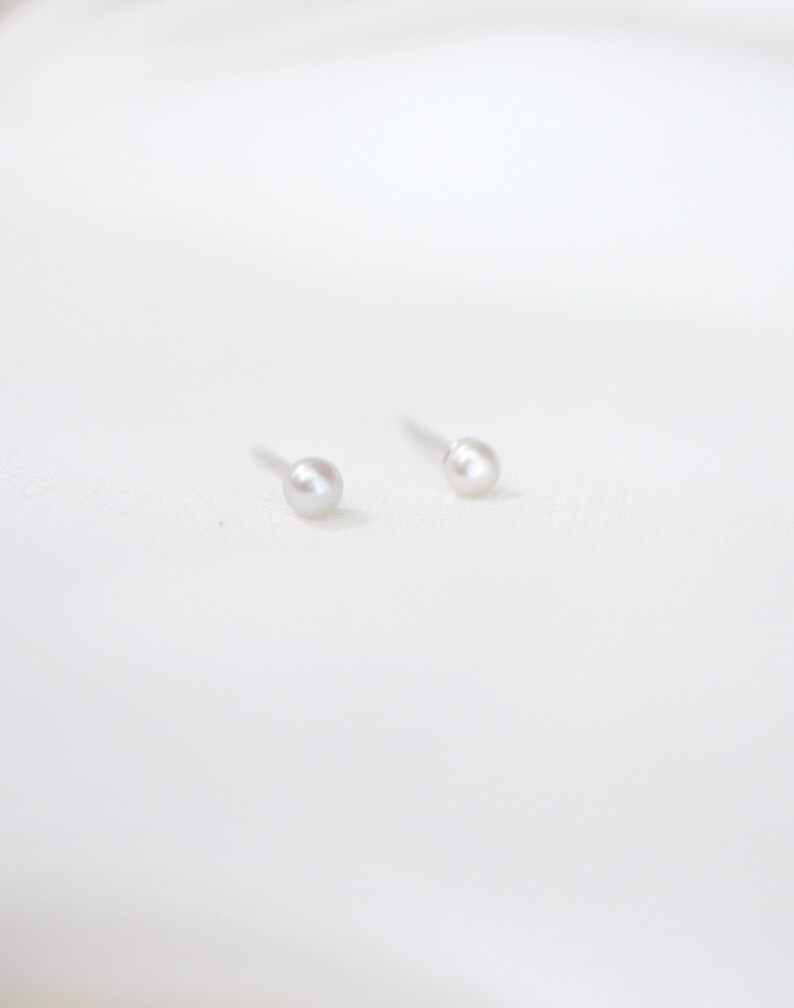 Micro Pearl Stud Earrings // Tiny Freshwater Pearl Earrings . | Etsy
