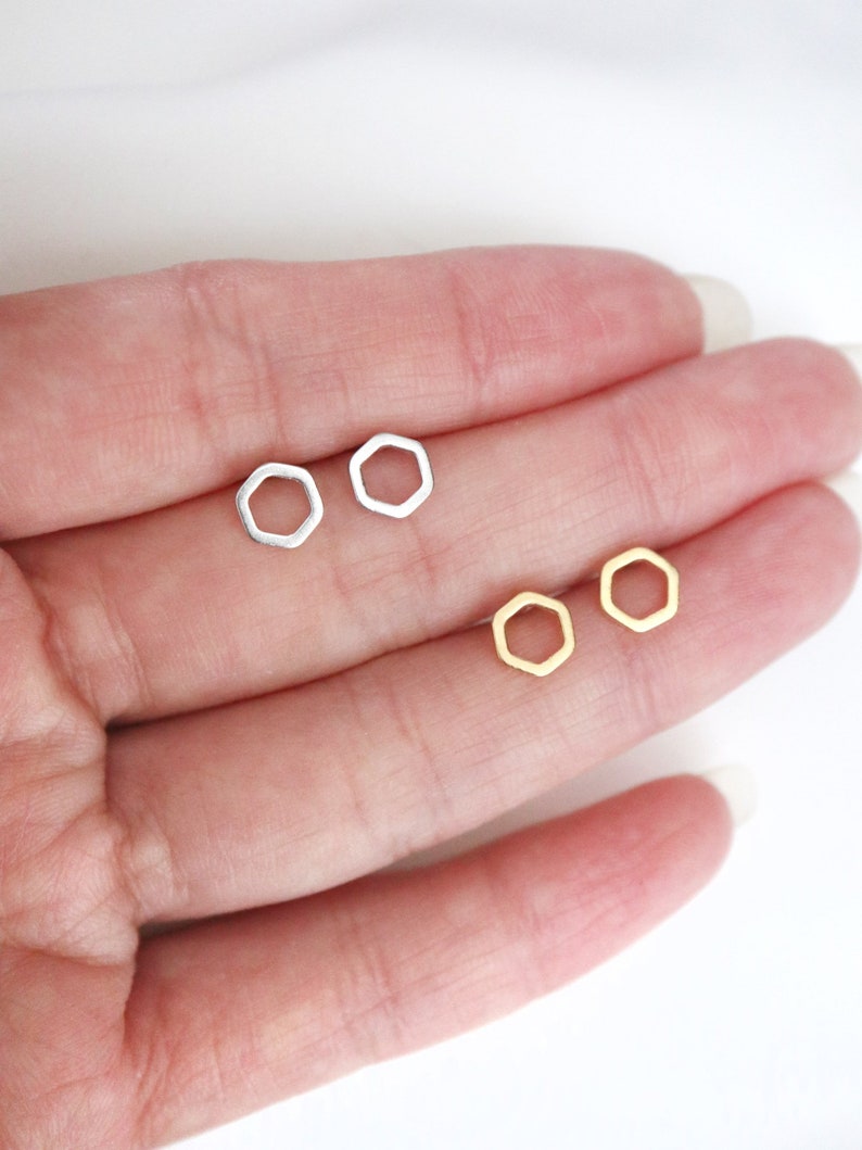 Small Hexagon Studs // Silver or Gold W/ Sterling Posts . Hoop Stud ...