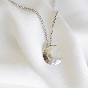 Small Crescent Moon Necklace // Silver or Gold . Tiny Hammered Moon ...
