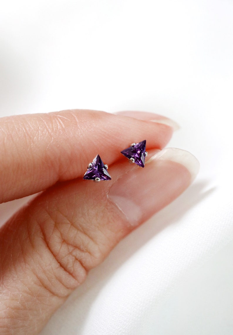 Tiny Amethyst Triangle Studs // Sterling Silver or Gold Filled ...