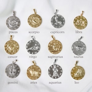 Large Horoscope Necklace // Silver or Gold Filled . Long Star Sign ...