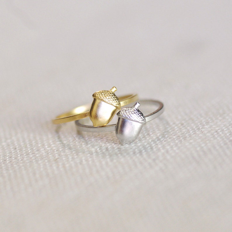 Woodland Acorn Ring // Silver or Gold Filled . Silver Acorn Ring . Gold ...