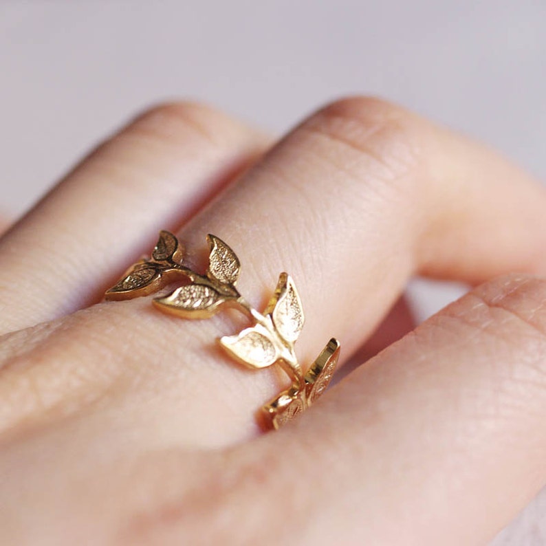 Olive Branch Ring // Silver or Gold . Adjustable Branch Ring . | Etsy