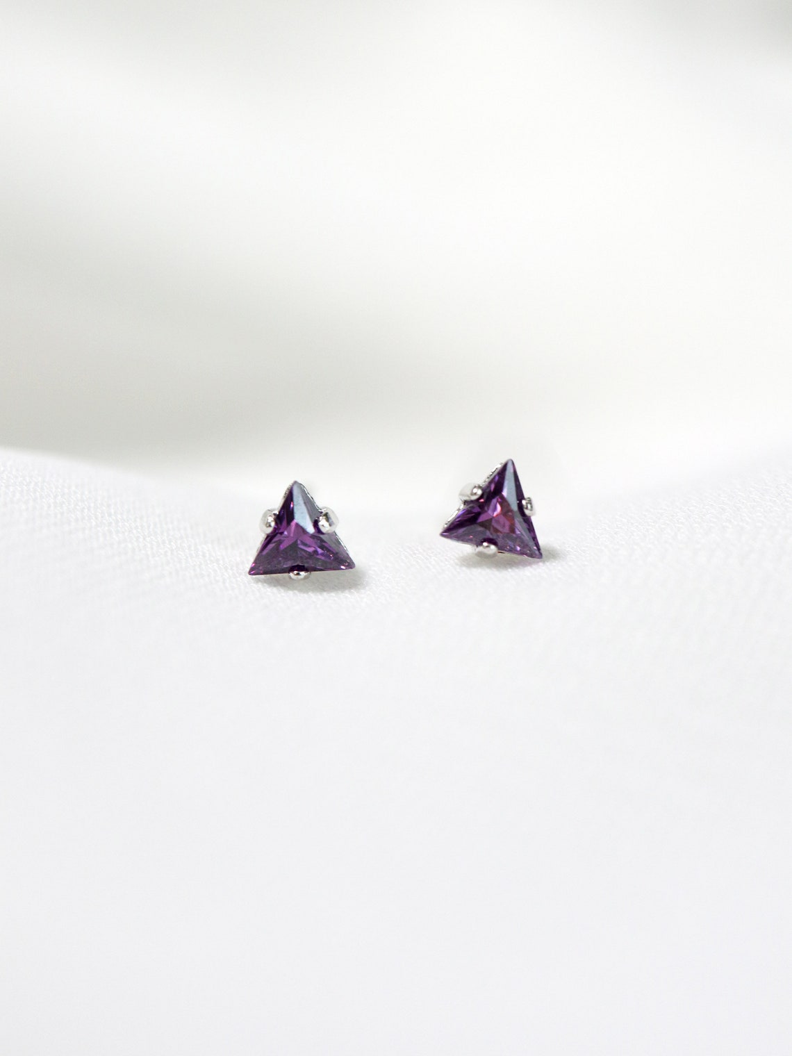Tiny Amethyst Triangle Studs // Sterling Silver or Gold Filled - Etsy