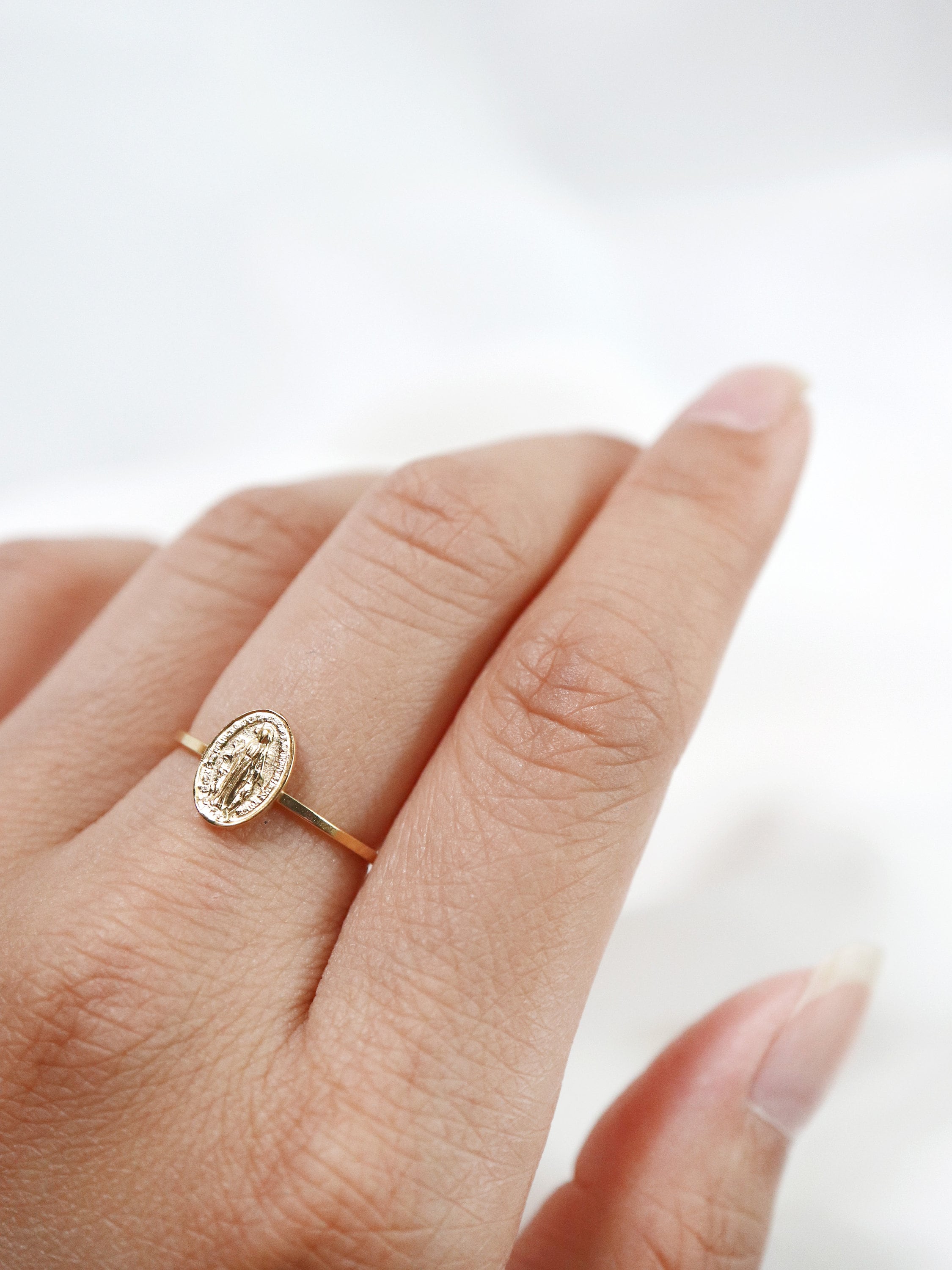 Virgin Mary Ring // Silver or Gold Filled . Miraculous Medal Ring ...