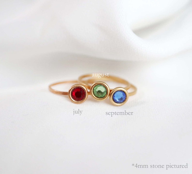 Stackable Birthstone Ring (3mm) . Silver or Gold Filled // European ...