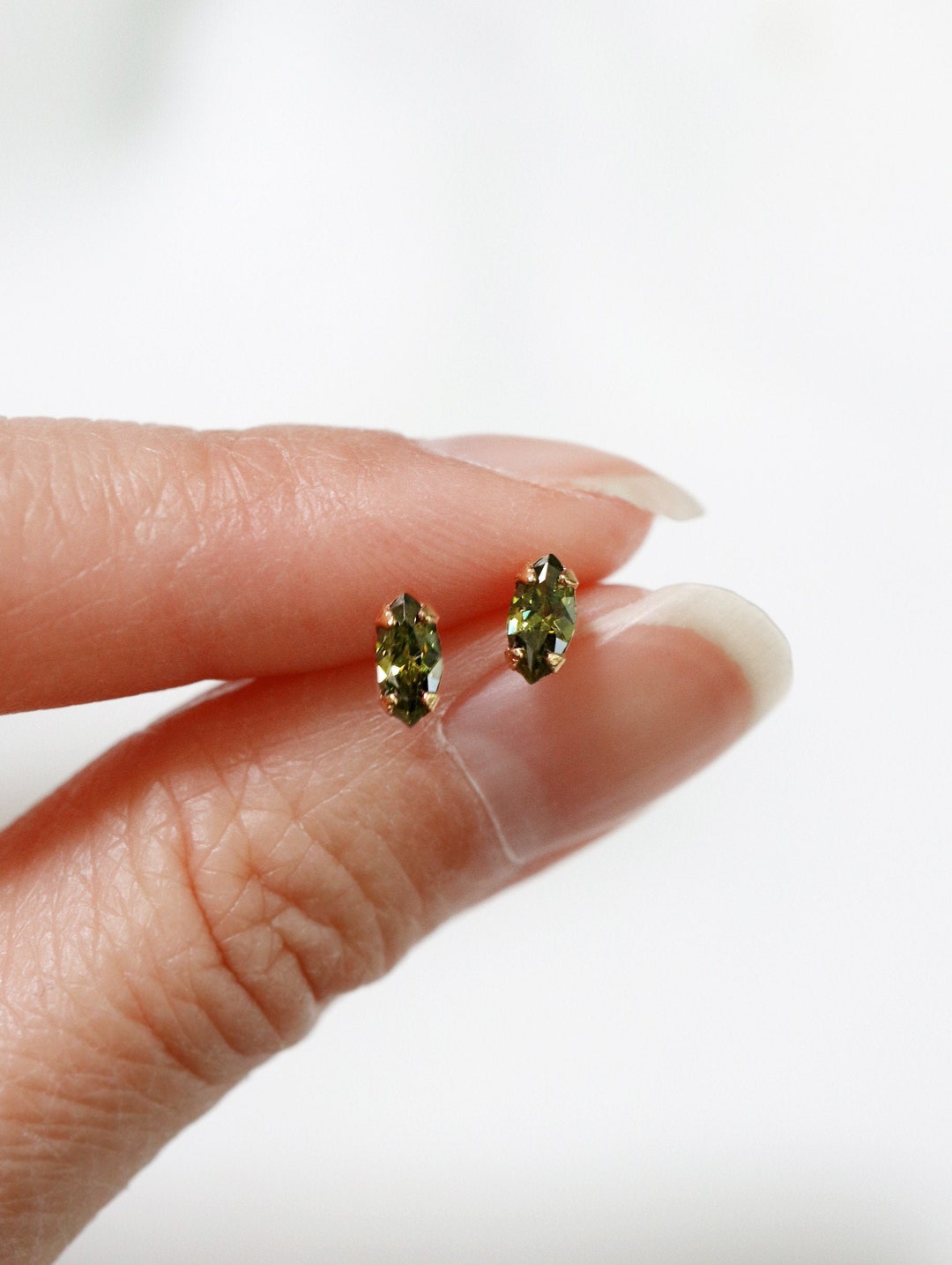 Micro Peridot Marquis Studs // Sterling Silver or Gold Filled . Minimal ...