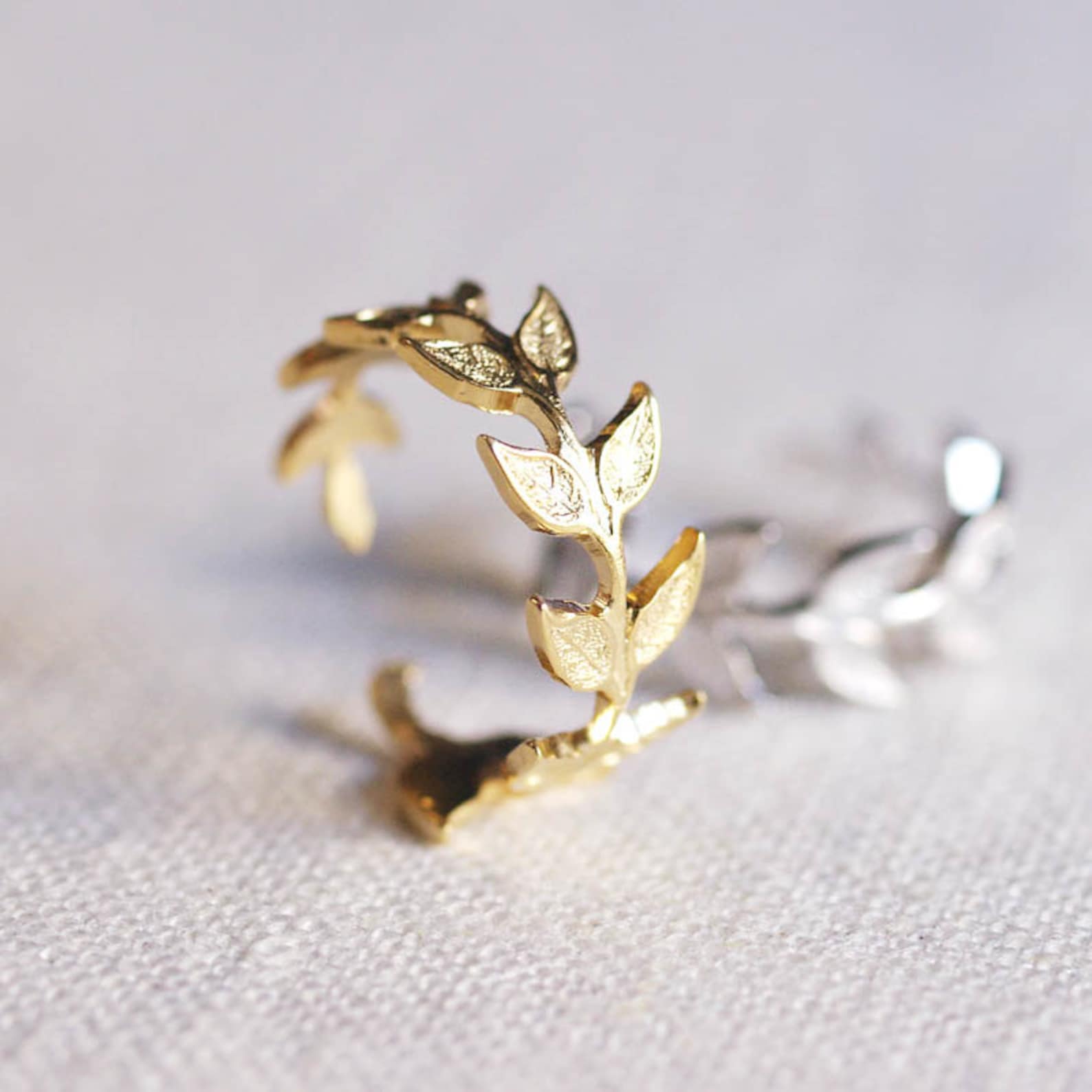 Olive Branch Ring // Silver or Gold . Adjustable Branch Ring . Dainty ...
