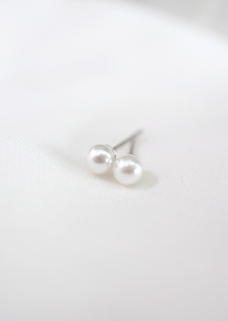 Micro Pearl Stud Earrings // Tiny Freshwater Pearl Earrings . White ...
