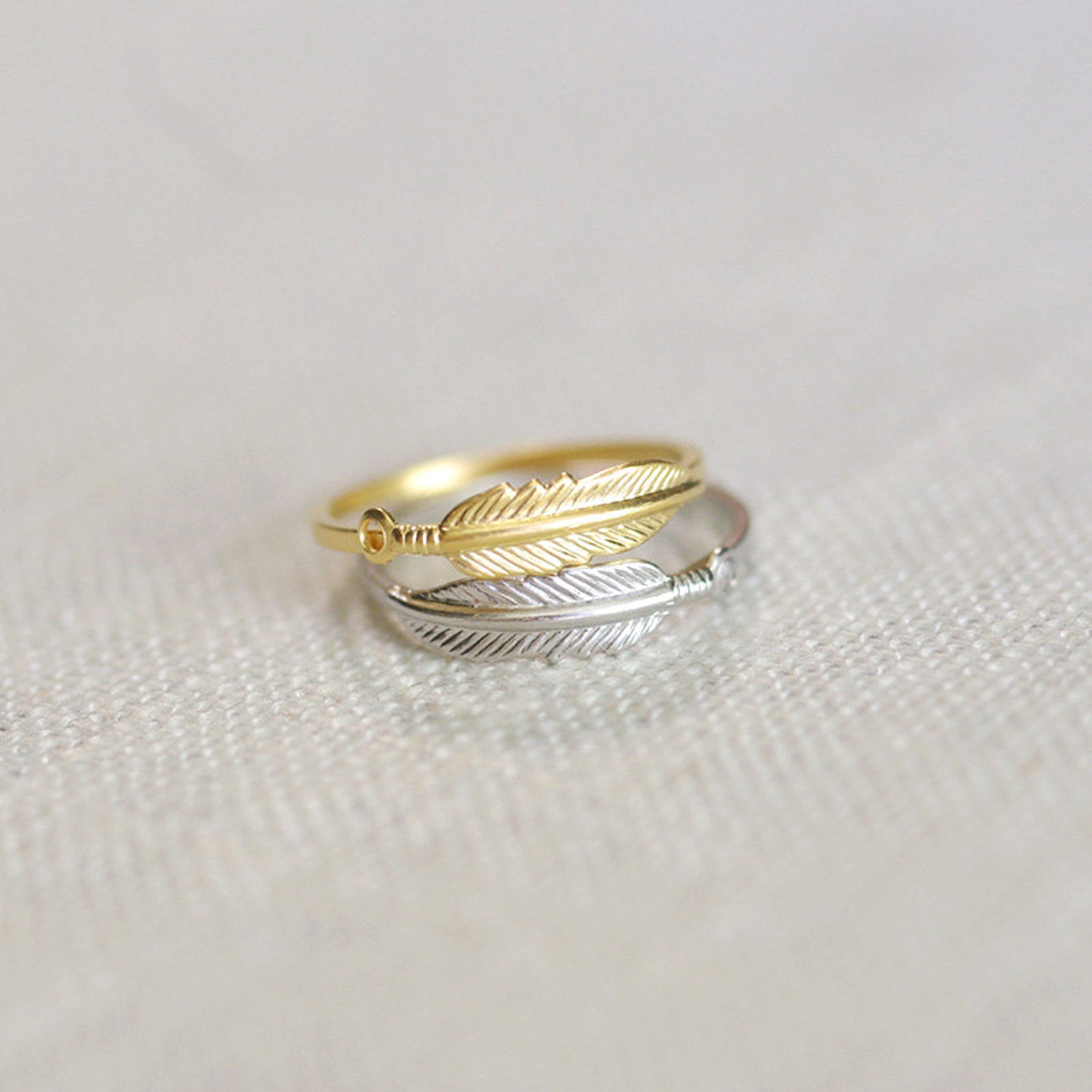 Dainty Feather Ring // Silver or Gold Filled . Bohemian Feather Ring ...