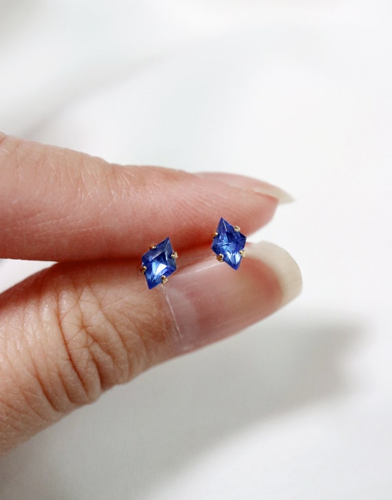 Tiny Sapphire Diamond Studs // Sterling Silver or Gold Filled - Etsy