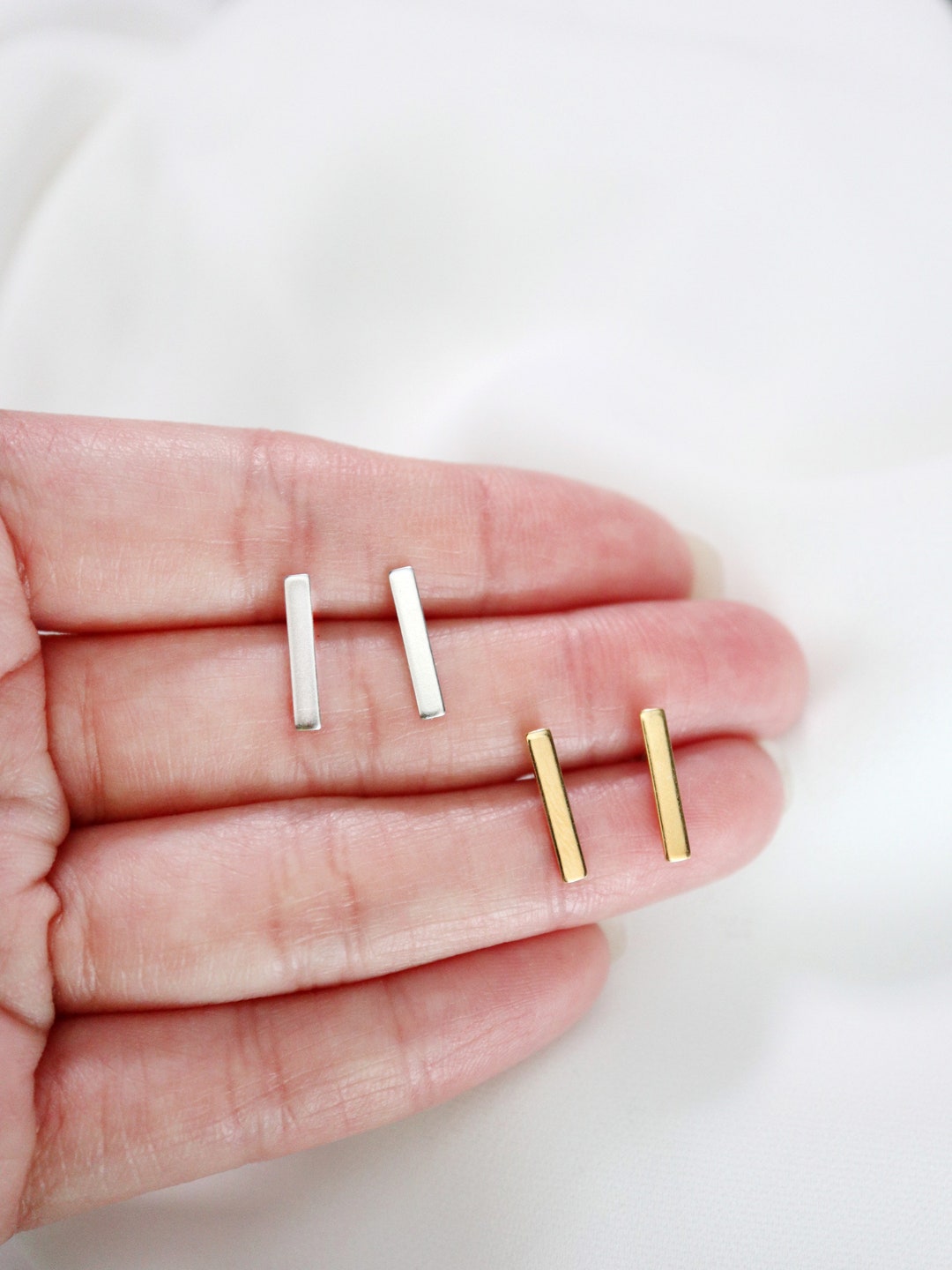 Simple Bar Studs // Silver or Gold Filled . Minimal Bar Earring Studs ...