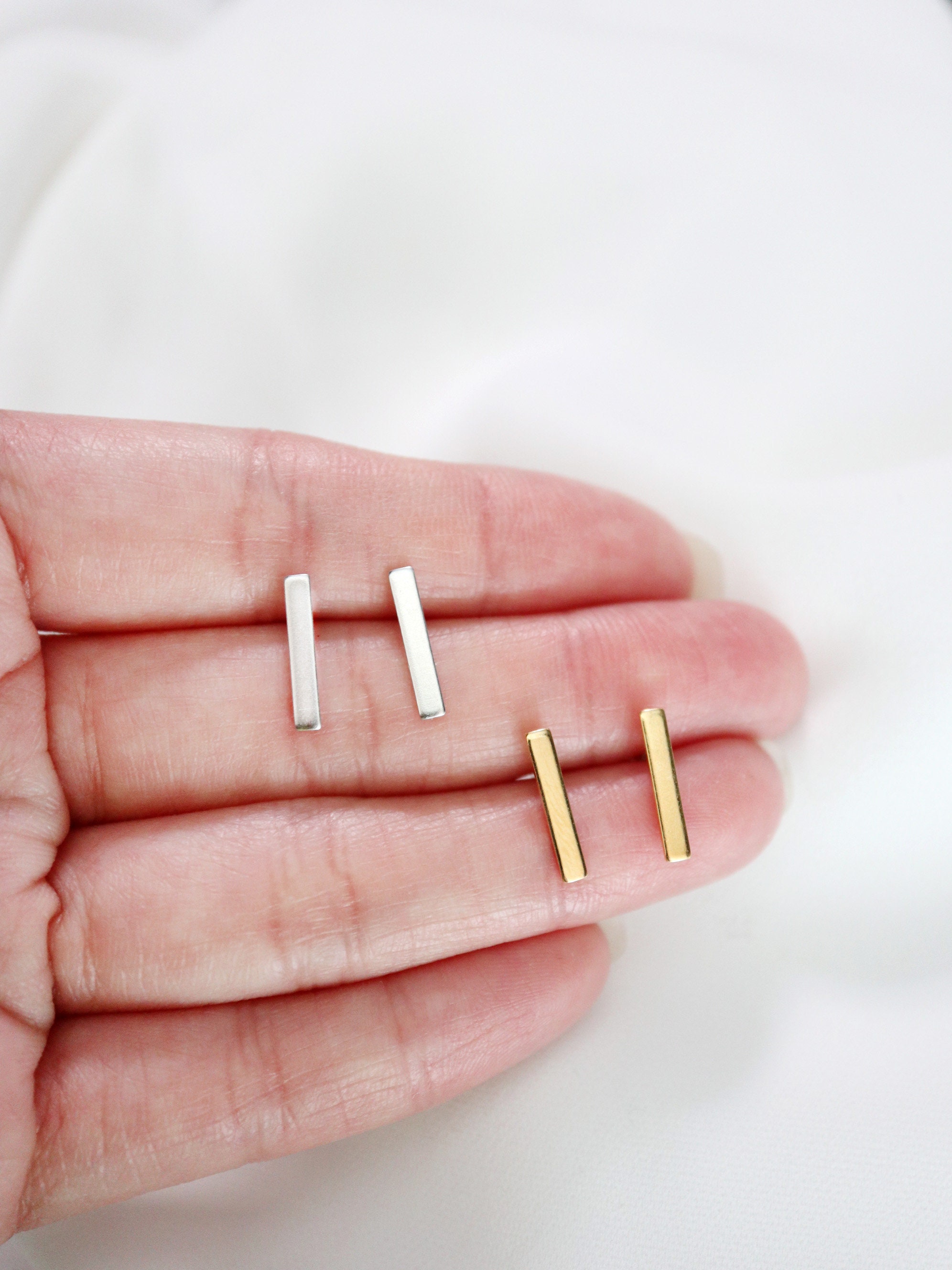 Simple Bar Studs // Silver or Gold Filled . Minimal Bar Earring Studs ...
