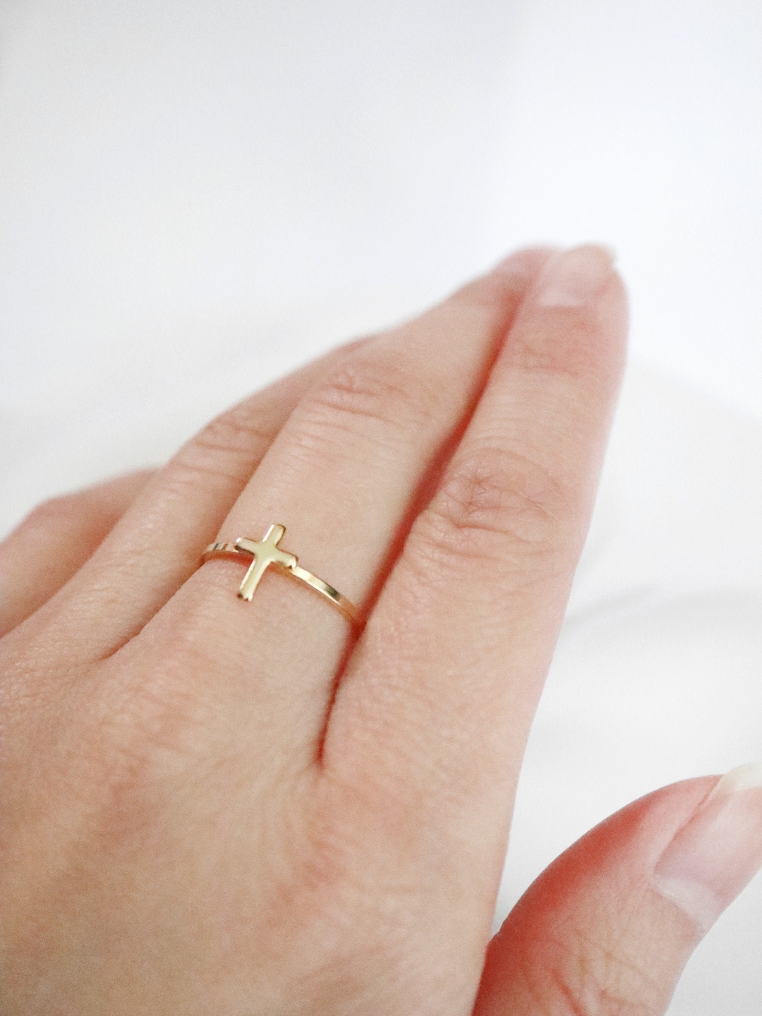 Stackable Cross Ring // Silver or Gold Filled . Thin Cross Ring . Tiny ...